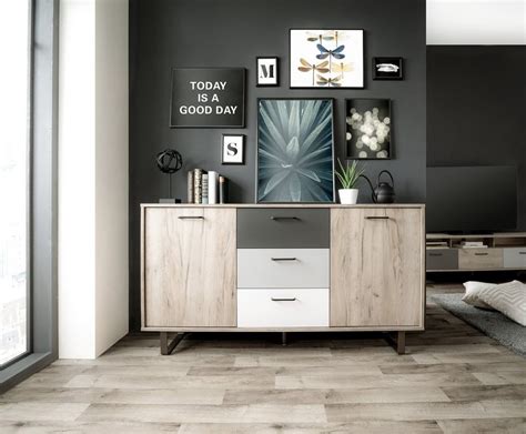 Newroom Sideboard Clain Sideboard Eiche Grau Weiß Optik Modern