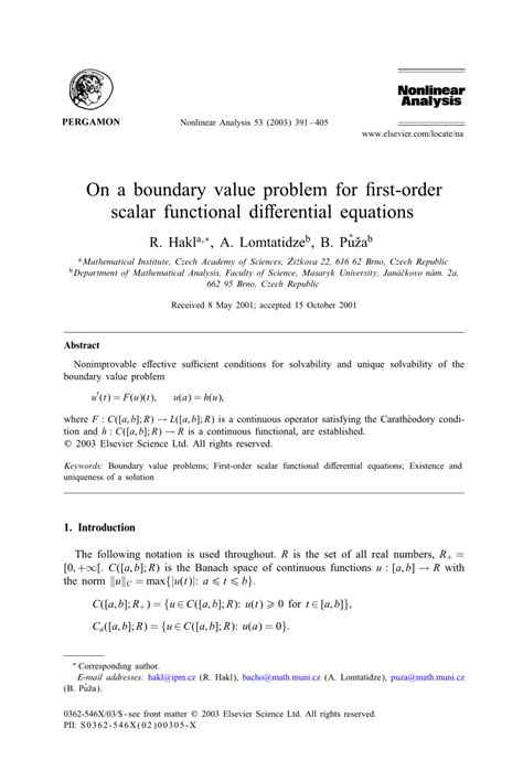 Pdf On A Boundary Value Problem For First Order Scalar Functional