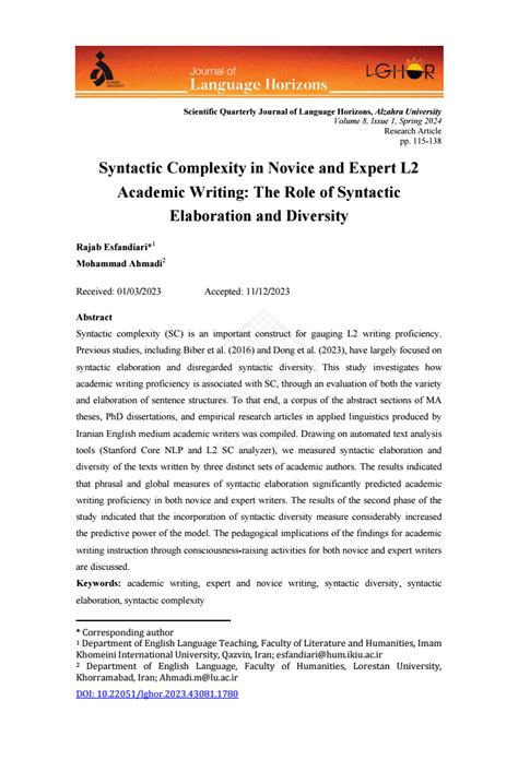 Syntactic Complexity In Novice And Expert L2 Academic Writing The Role