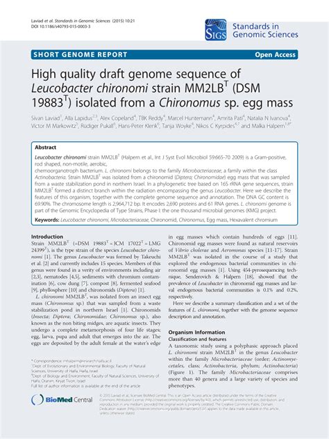 Pdf High Quality Draft Genome Sequence Of Leucobacter Chironomi