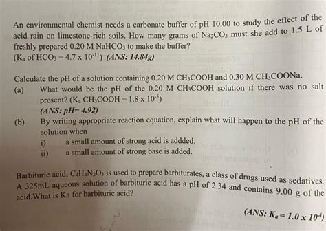 Solved An Environmental Chemist Needs A Carbonate Buffer Of Chegg