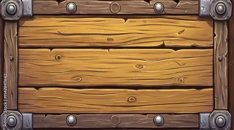 Set Of Wooden Boards With Iron Corners For Game Ui Design Isolated On