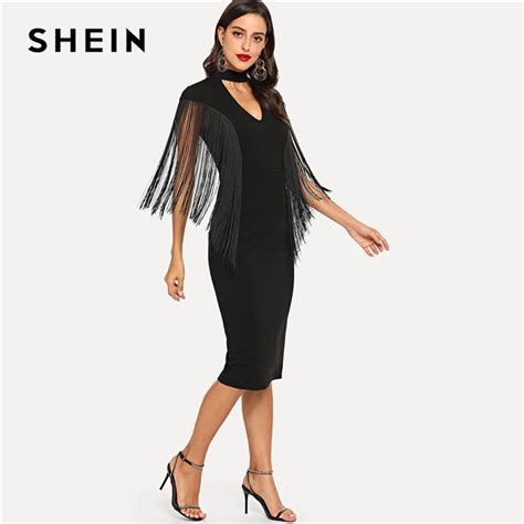 Aliexpress Buy SHEIN Black Highstreet Party Elegant Fringe Detail