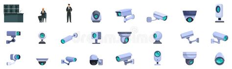 Video Surveillance System Icons Set Vector A Collection Of Various Security Cameras Stock