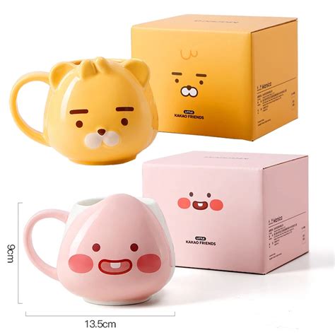 카카오 프렌즈 카와이 에이피치 라이언 머그잔 세라믹 물컵 티컵 귀여운 만화 컵 커피 컵 Aliexpress