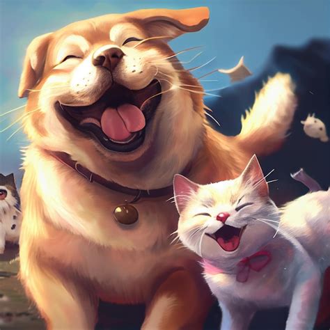 Premium Photo Happy Dog And Cat Friends Posing Together