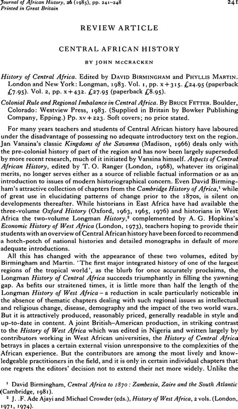 Central African History The Journal Of African History Cambridge Core