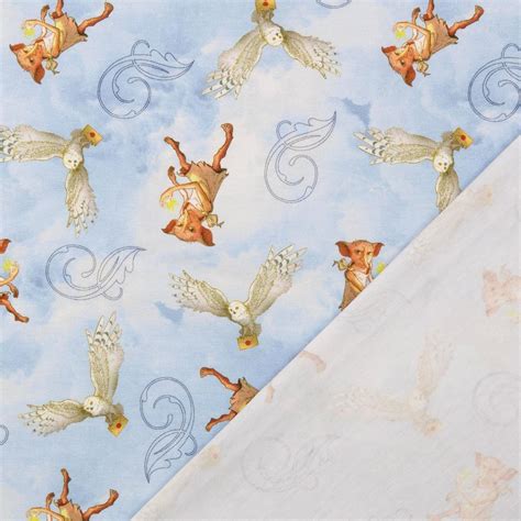 Jersey Stoffe Kindermotive Jersey Stoffe Harry Potter Schneeeule Hedwig Dobby Hellblau