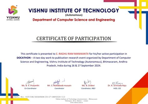 raghuram manikanta on linkedin vishnuinstitute docathon2024 researchpapers