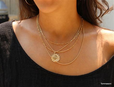 Medallion Layered Necklace Gold Coin Necklace Layer Charm Necklace