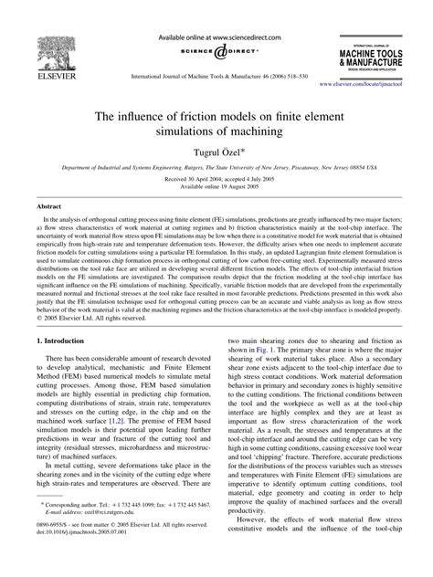 Pdf Investigations On The Effects Of Friction Modeling In Finite