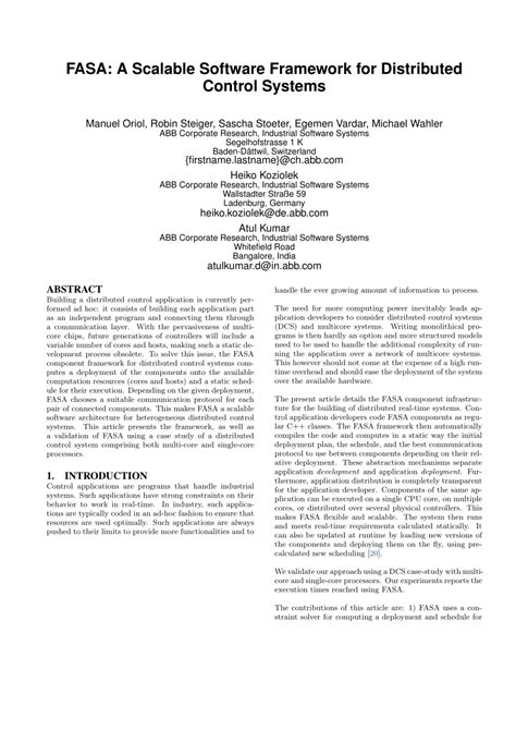 Pdf Fasa A Scalable Software Framework For Distributed Control Systems
