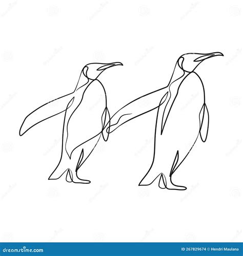 Penguin Continuous One Line Vector Drawing A Penguin Is Standing In The Ice Isolated On White