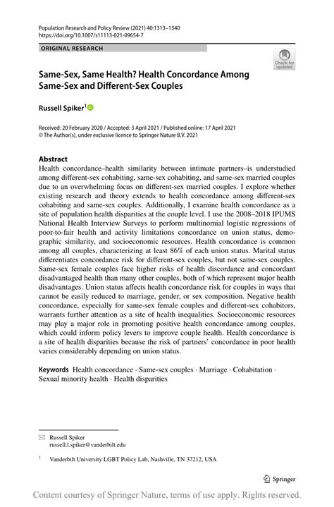 Same Sex Same Health Health Concordance Among Same Sex And Different