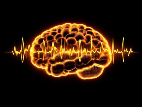Radiant Orange Glowing Brain Surrounded By Eeg Waveforms Symbolizing Neural Energy Brain