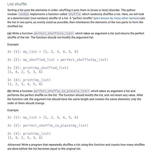 Solved List Shuffle Sorting A List Puts The Elements In Chegg