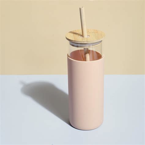 Glass Sipper With Bamboo Lid And Straw Tumbler With Sleeve Glass Wat