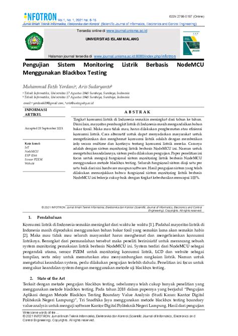 Pdf Pengujian Sistem Monitoring Listrik Berbasis Nodemcu Menggunakan Blackbox Testing