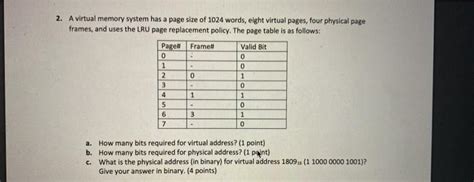 solved 2 a virtual memory system has a page size of 1024