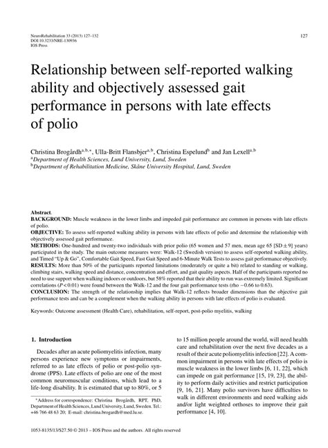 Pdf Relationship Between Self Reported Walking Ability And Objectively Assessed Gait