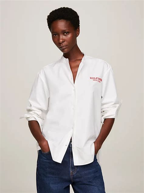 Hilfiger Monotype Oversized Fit Bluse Weiß Tommy Hilfiger