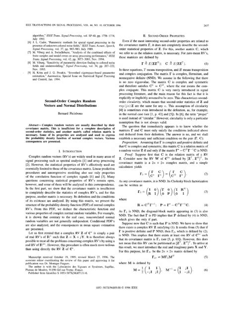 Second Order Complex Random Vectors And Normal Distributions Pdf