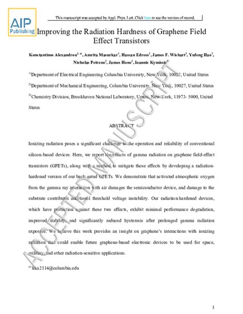 Pdf Improving The Radiation Hardness Of Graphene Field Effect Transistors