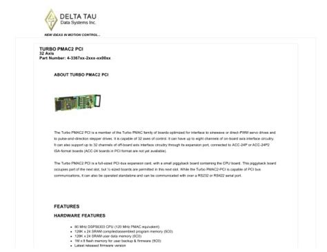 TURBO PMAC CLIPPERTM Turbo PMAC Eth Lite Controller Delta Tau PDF Catalogs Technical