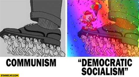Communism Vs Democratic Socialism Drawing Comparison Colorful Rainbow StareCat