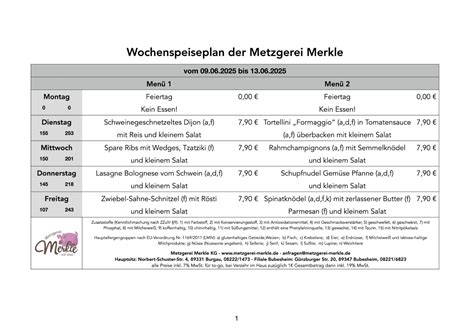 Menüplan Metzgerei Merkle
