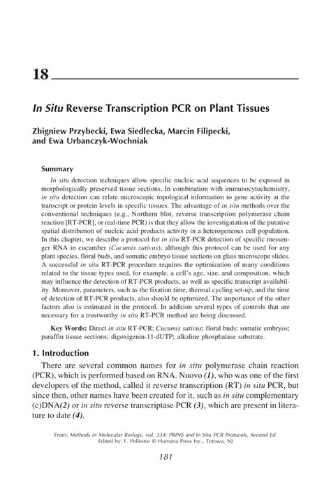 Pdf Iin Situ Reverse Transcription Pcr On Plant Tissues