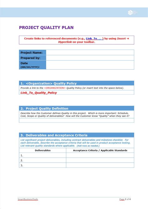 Project Quality Plan Template Etsy