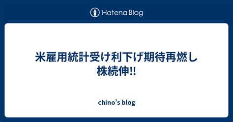 米雇用統計受け利下げ期待再燃し株続伸‼️ Chinos Blog