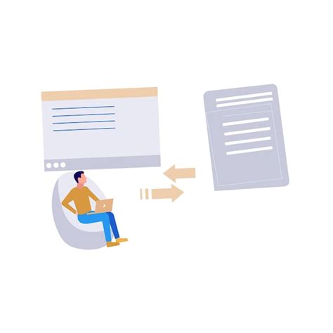 Premium Vector The Boy Is Converting Data Files On Laptop