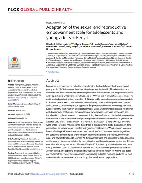 Pdf Adaptation Of The Sexual And Reproductive Empowerment Scale For