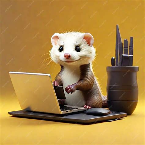 Premium Ai Image Ferret Using A Laptop Generated By Ai