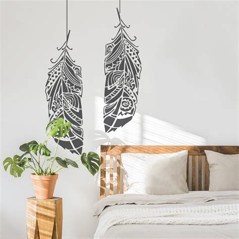 Forest Feather Stencil Multi Feather Wall Decal Or Wall Etsy