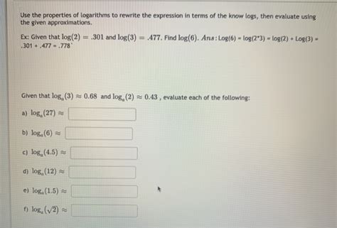 solved use the properties of logarithms to rewrite the