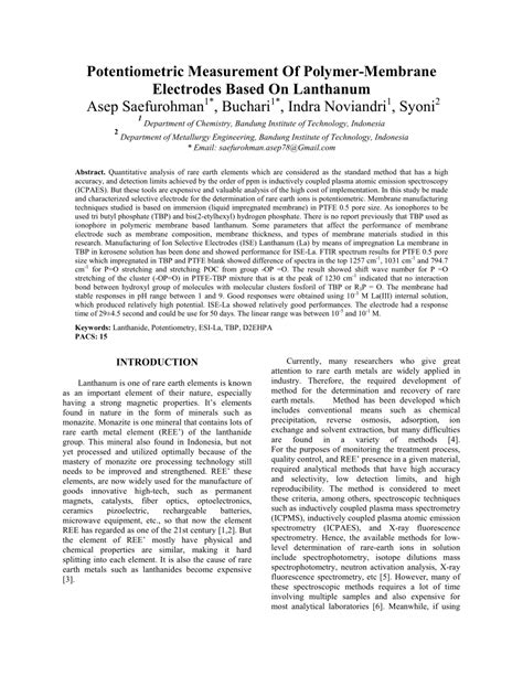 Pdf Potentiometric Measurement Of Polymer Membrane Electrodes Based On Lanthanum