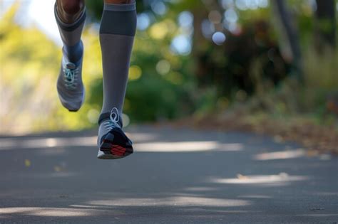 Premium Photo Detail Of Feet In Midair During Run Compression Socks