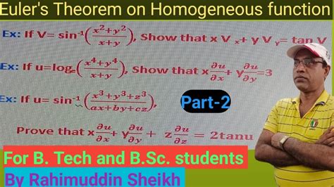 Eulers Theorem On Homogeneous Function Partial Derivatives Part 2 By Rahimuddin Sheikh Youtube