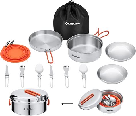 Kingcamp Set Pentole Da Campeggio 2 Persone Set Stoviglie Da Campeggio Utensili Da Cucina