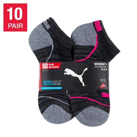 Puma Ladies 10 Pair Coolmax No Show Socks Black