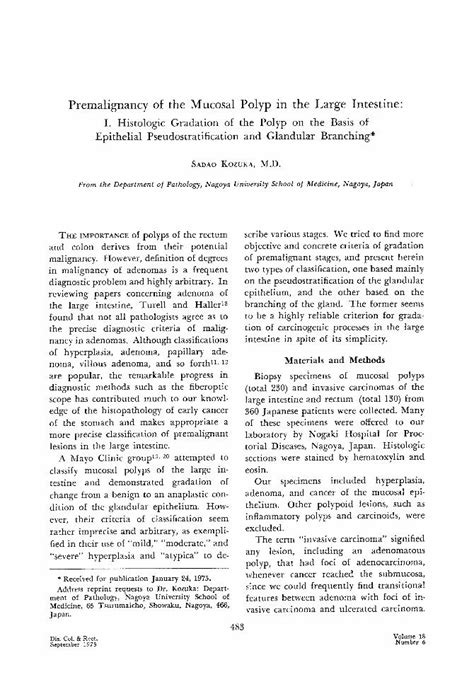 Pdf Premalignancy Of The Mucosal Polyp In The Large Intestine I
