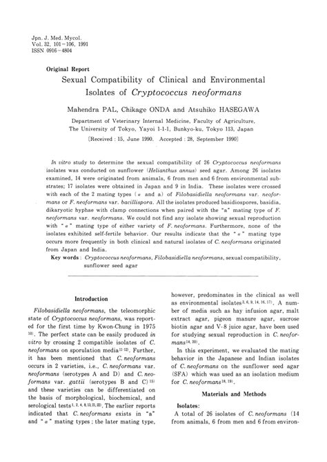 PDF Original Report Sexual Compatibility Of Clinical And Environmental Isolates Of