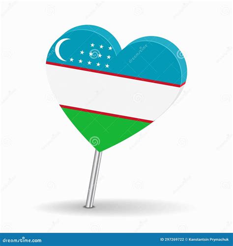 Uzbekistani Flag Heart Shaped Map Pointer Layout Vector Illustration