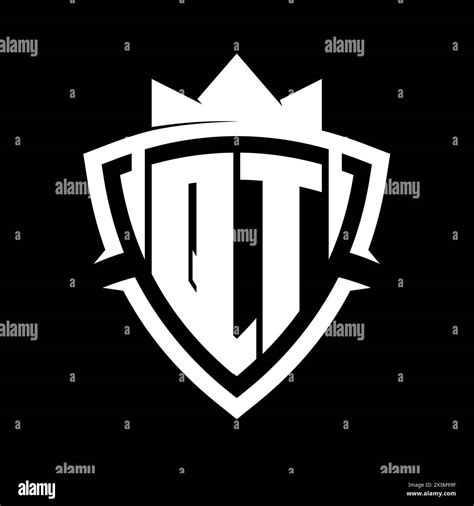 Qt Letter Bold Monogram With Triangle Curve Shield Shape With Crown