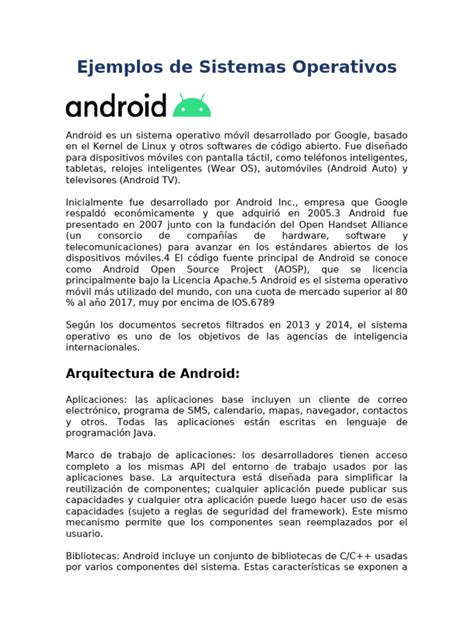 Ejemplos De Sistemas Operativos Pdf Android Sistema Operativo Ingeniería Informática