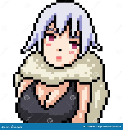 Vector Pixel Art Anime Girl Isolated Cartoon Stock Vector