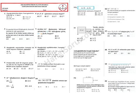 8 Sınıf Matematik 2 Dönem 1 Yazılı Soruları Açık Uçlu 2023 2024 Hangisoru